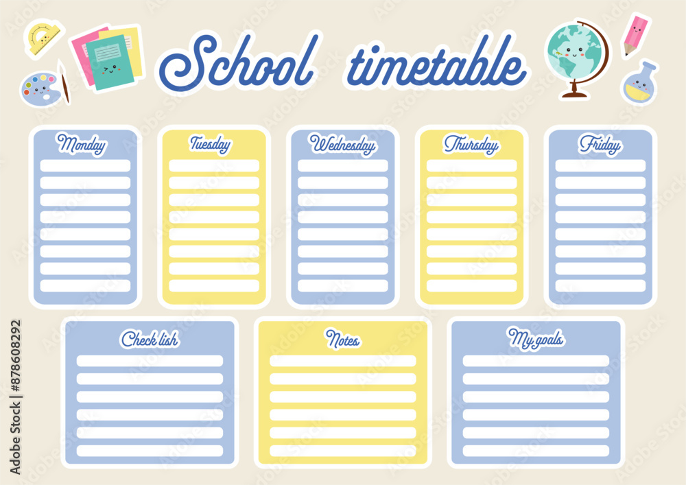 Education lessons plan. Template school timetable for students or ...
