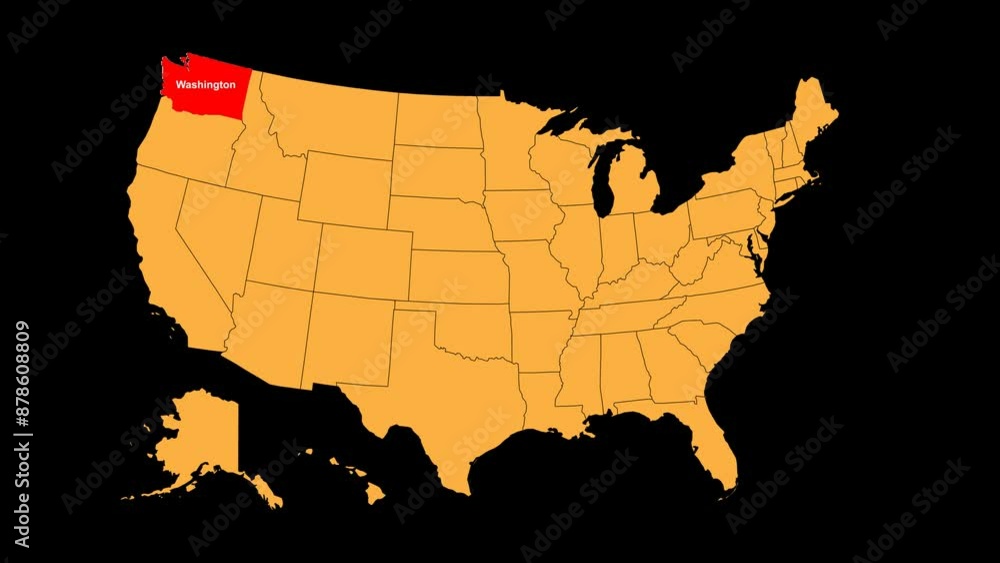 Washington map animated video. Shandong location is highlighted on the ...