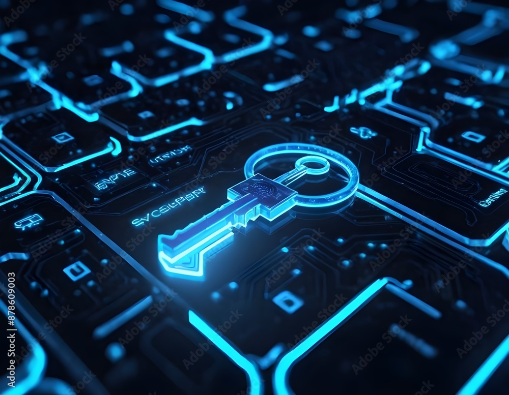 Glowing blue Digital Key On Circuit Board, importance of cybersecurity ...