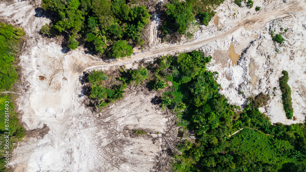 roads in the middle of the Amazon jungle, deforestation and sand ...