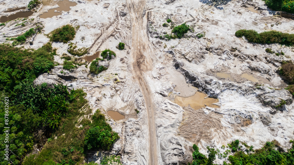 roads in the middle of the Amazon jungle, deforestation and sand ...
