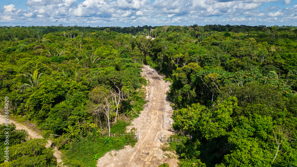 roads in the middle of the Amazon jungle, deforestation and sand ...