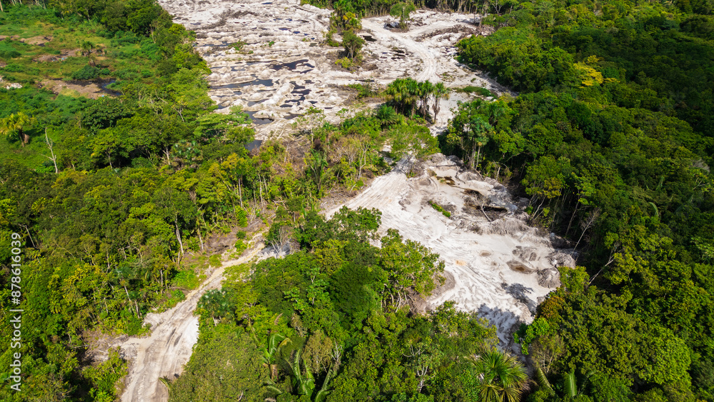 roads in the middle of the Amazon jungle, deforestation and sand ...