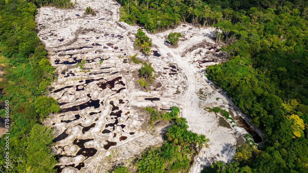 roads in the middle of the Amazon jungle, deforestation and sand ...