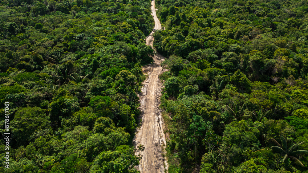 roads in the middle of the Amazon jungle, deforestation and sand ...