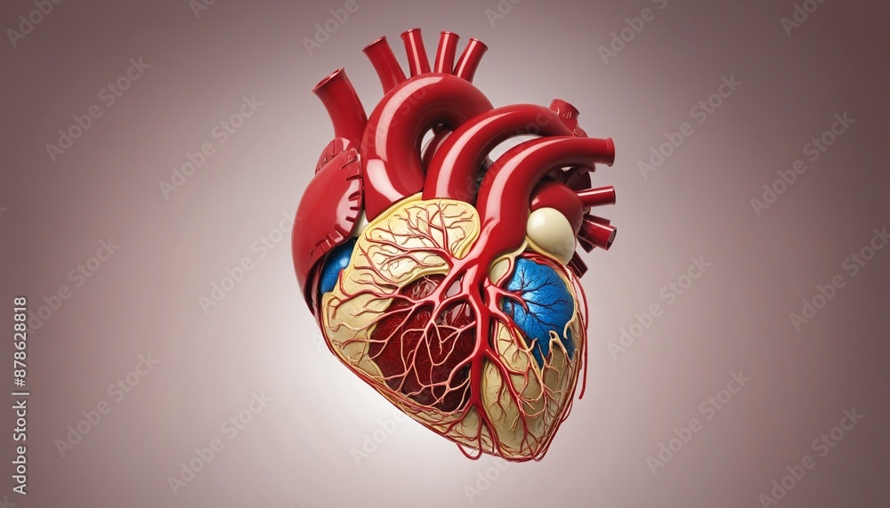 Three-dimensional illustrated diagram of blocked coronary arteries in ...