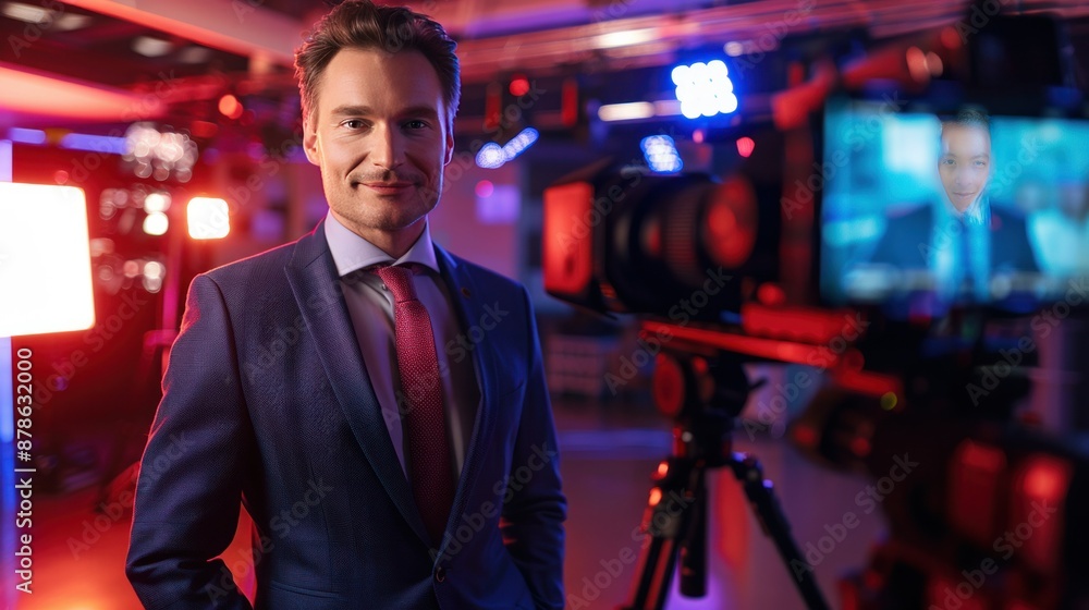 TV news presenter handsome mature white american british guy in a suit ...