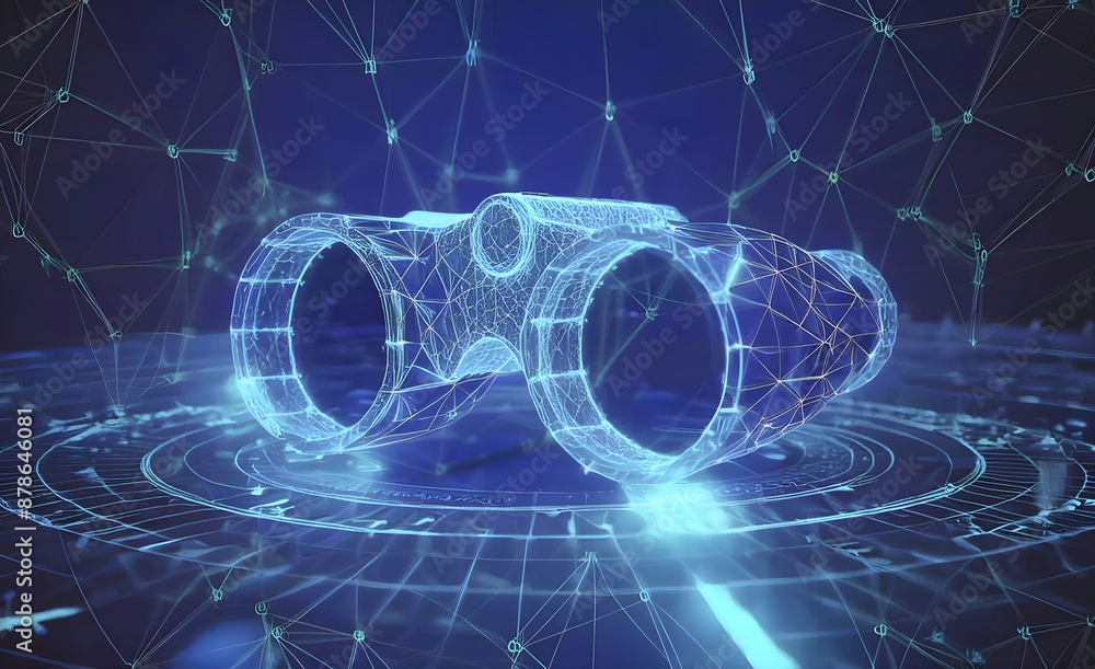 digital blue binocular with data streams, ai in visual recognition ...