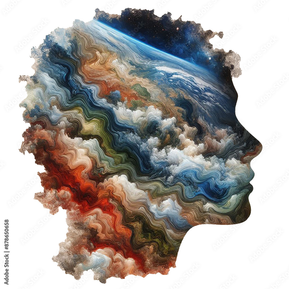 Oil Painting Depicting Human and Planetary Unity ; Humanity's Bond with ...