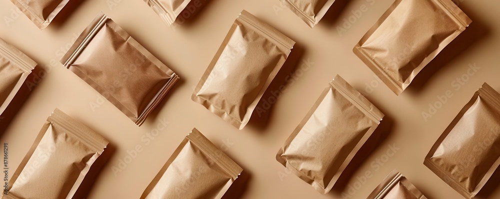 Tan beige background with travel food package, isolated product shot ...