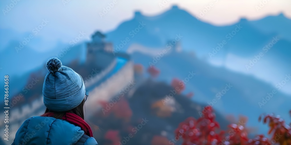 Observing the Great Wall of China from a lookout point. Concept ...