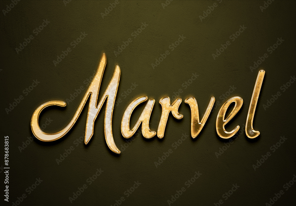 Old gold text effect of word Marvel with 3D glossy style Mockup. Stock ...