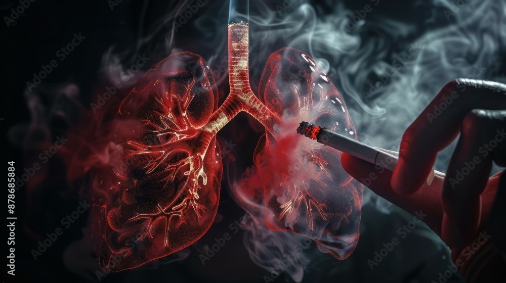 Smoking damage to lungs. A close-up image of lungs with smoke damage ...