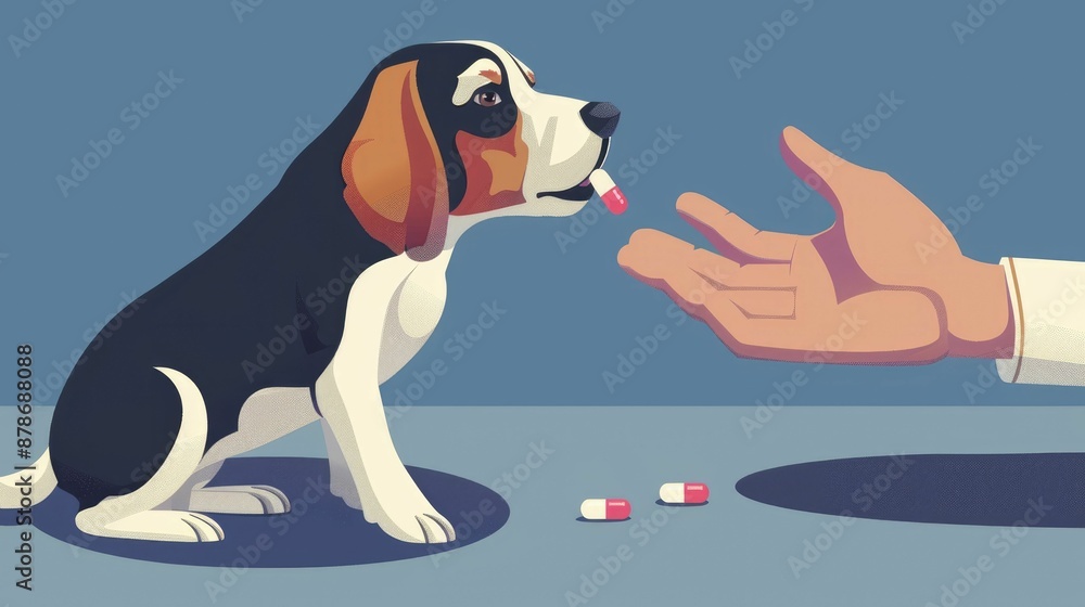 Illustration of a dog receiving medication from a vet, depicting pet ...