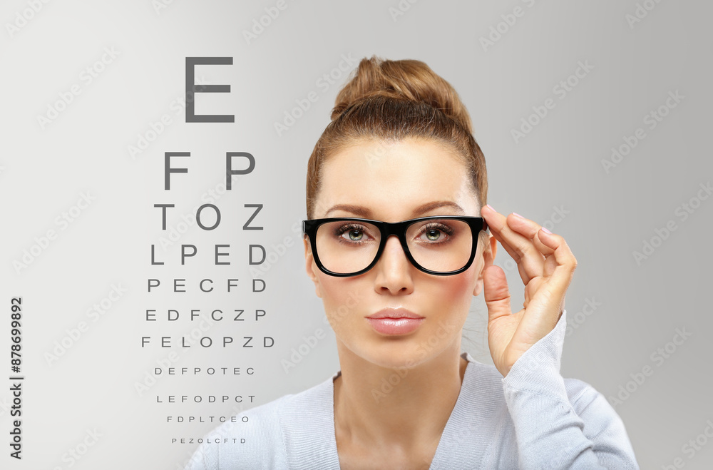 Astigmatism, Hyperopia, and Myopia.Girl wearing black glasses and girl ...