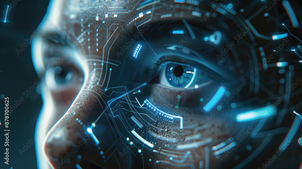 Facial recognition technology, human eye with data of AI biometric ...