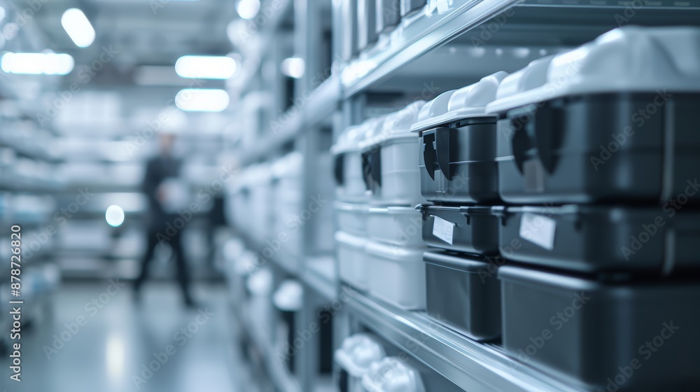 Organized storage system with labeled compartments, various cases ...