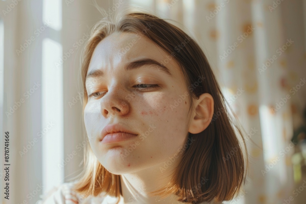 Teenage girl with acne, pimples, inflammation, enlarged pores and ...