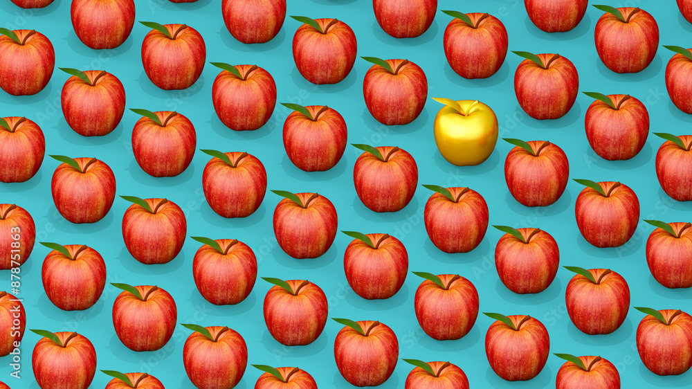 Isometric red apple pattern with one golden apple. Back to school, best ...