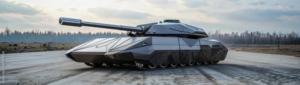 High-resolution image of a futuristic tank on a training ground ...