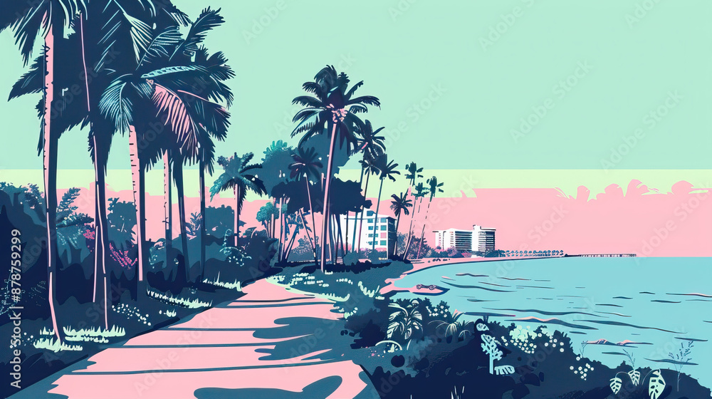 Risograph riso print travel poster, card, wallpaper or banner ...