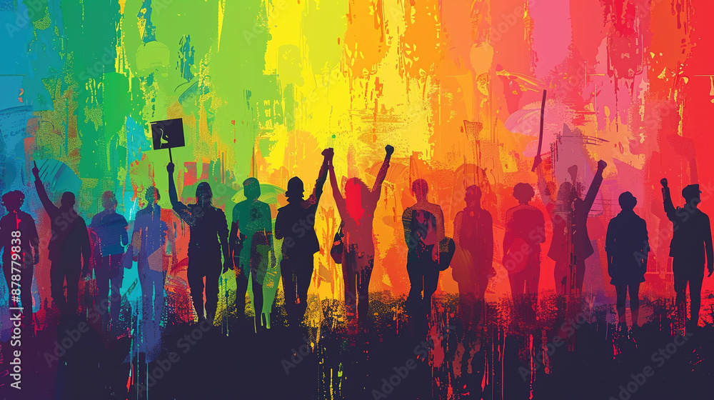 ภาพประกอบสต็อก propaganda poster with modern protesting people of ...