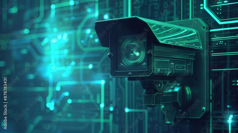 futuristic surveillance camera with glowing circuit patterns sleek ...