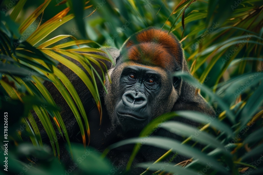 Full body view of Western Lowland Gorilla in natural habitat, full body ...