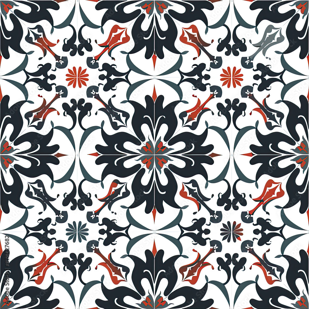 Damask Seamless tile black , white and red pattern. Repeating and ... Damask Seamless tile black , white and red pattern. Repeating and ...