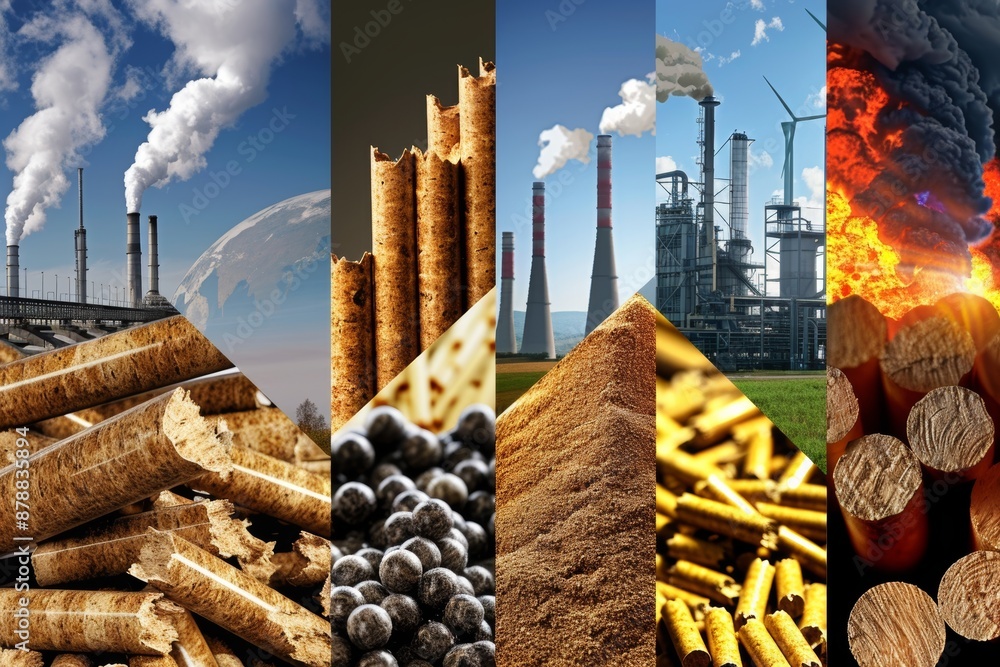 Visual transition climate change impacts to sustainable solution with wood pellet production ...