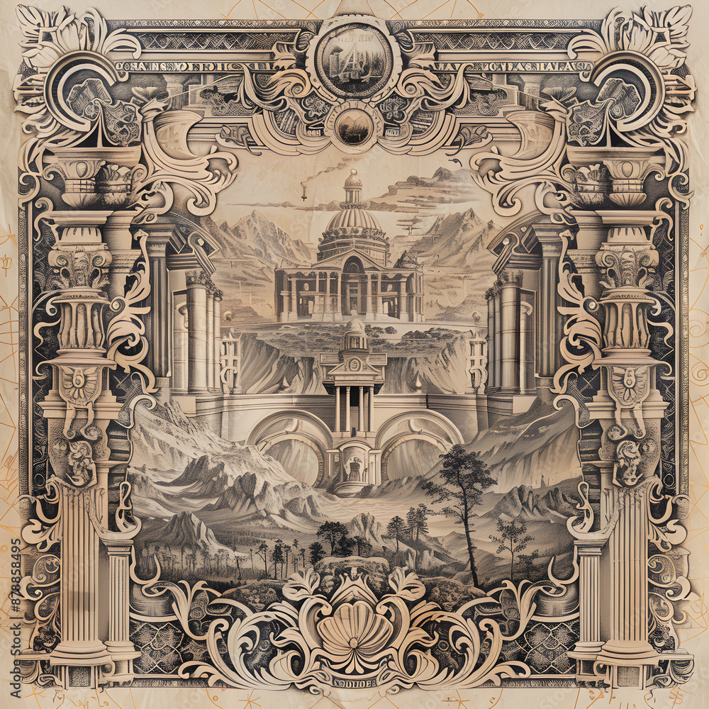 Intricately Design Banknote Featuring Cultural Heritage and Financial ...