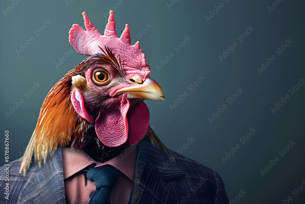Anthropomorphic chicken dressed in a business suit with a tie, blending ...