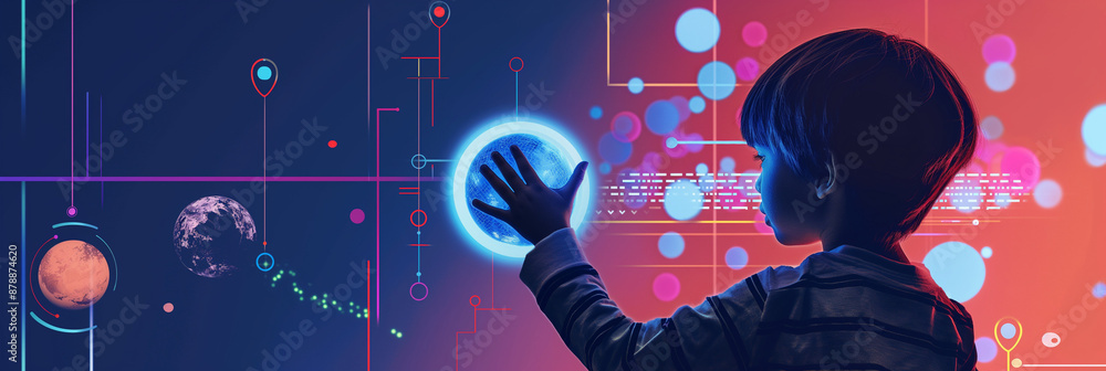child using colourful simplistic artificial intelligence on virtual ...