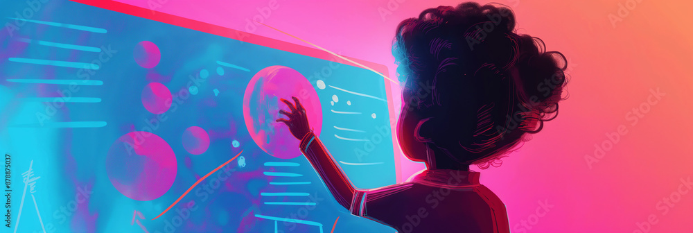 child using colourful simplistic artificial intelligence on virtual ...