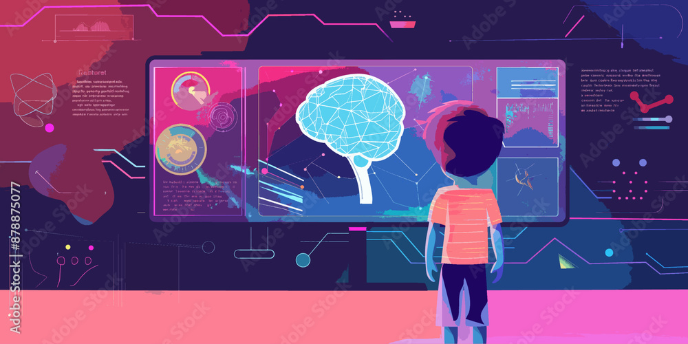 child using colourful simplistic artificial intelligence on virtual ...