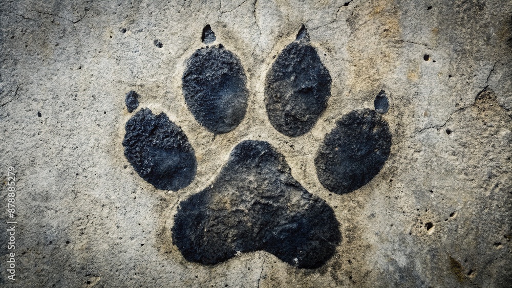 Stylized isolated paw footprint icon in bold black paint on distressed ...