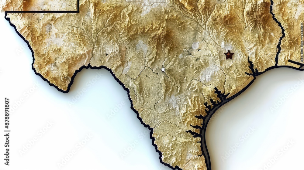 Detailed Topographical Map of Texas Highlighting Elevation Variations ...