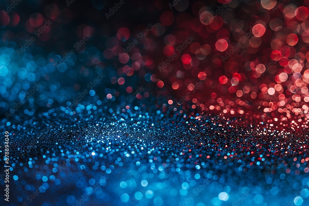 Abstract blue and red glitter sparkle background with bokeh lights ...