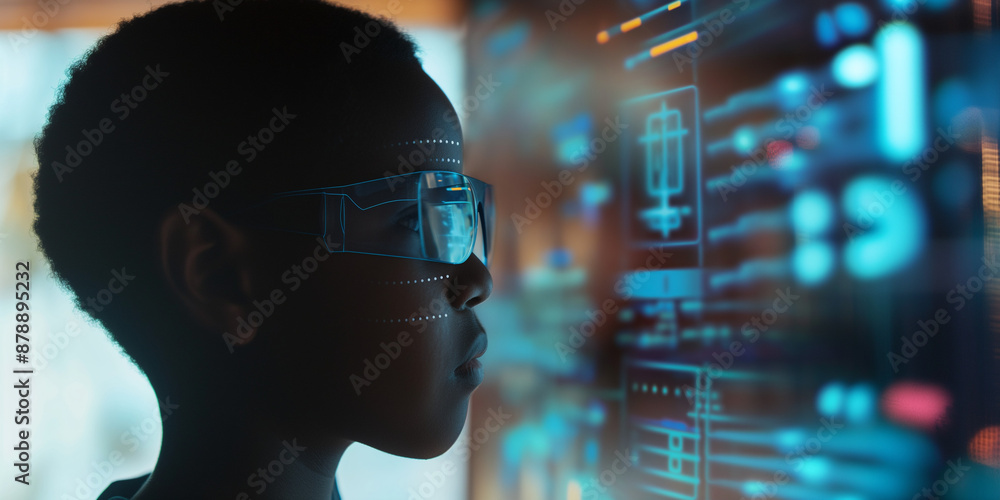 black child using colourful simplistic artificial intelligence on ...