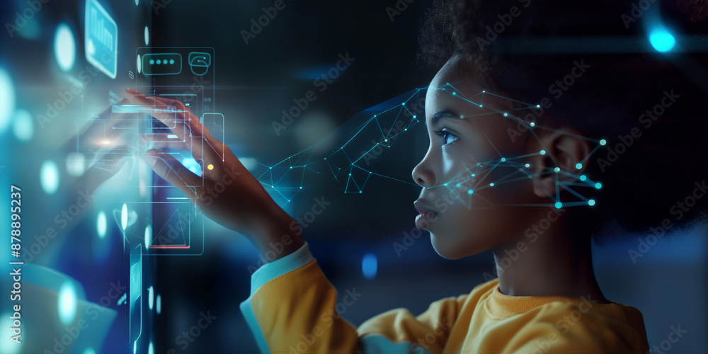 black child using colourful simplistic artificial intelligence on ...