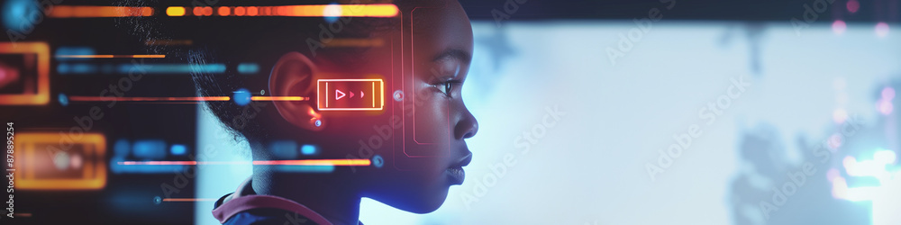 black child using colourful simplistic artificial intelligence on ...