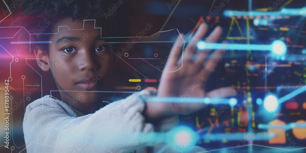 black child using colourful simplistic artificial intelligence on ...