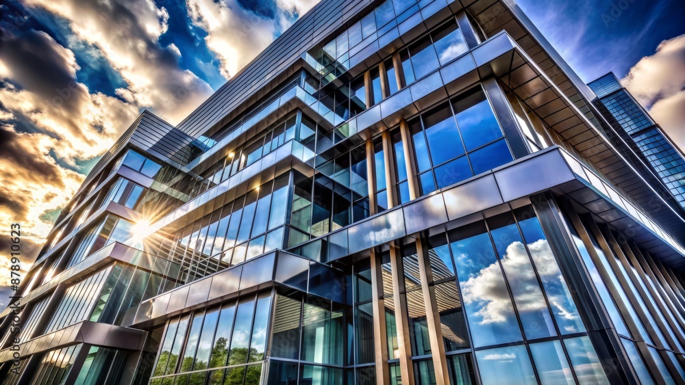 Modern architectural design featuring alternating bands of dark tinted ...