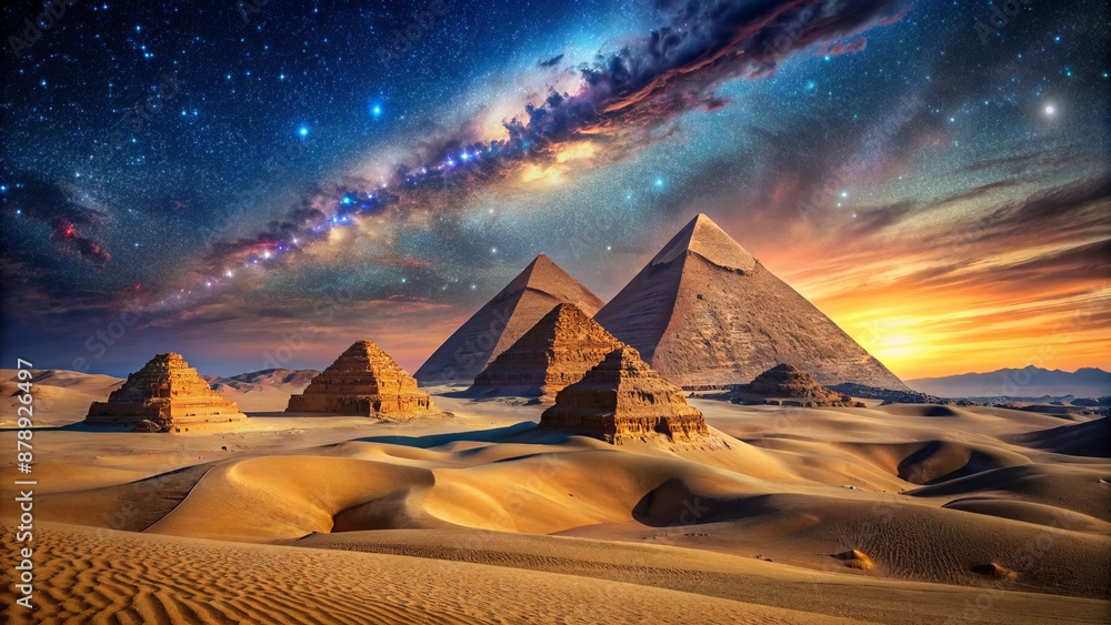 Majestic ancient Egyptian pyramids rise above mystical desert landscape ...