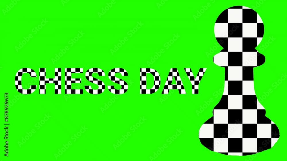 world chess day animation. Outline of chess piece with text in front of ...