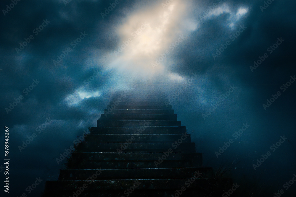 Stairs to Heaven with Mystical Clouds and Divine Light for a Spiritual ...