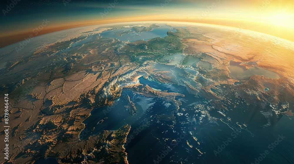 Physical map of Planet Earth, centered on the Mediterranean Sea ...