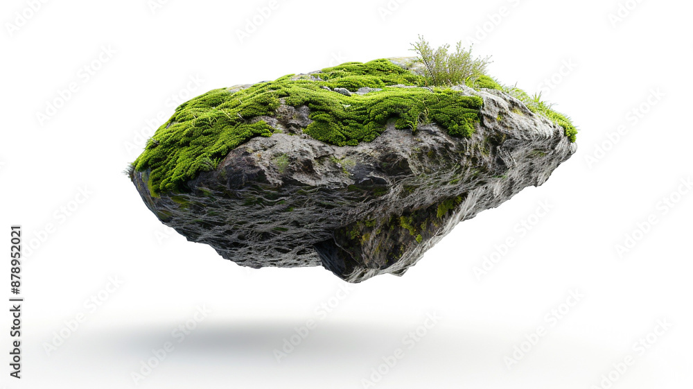 Empty flying island Piece of ground isolated on a white background 3d ...