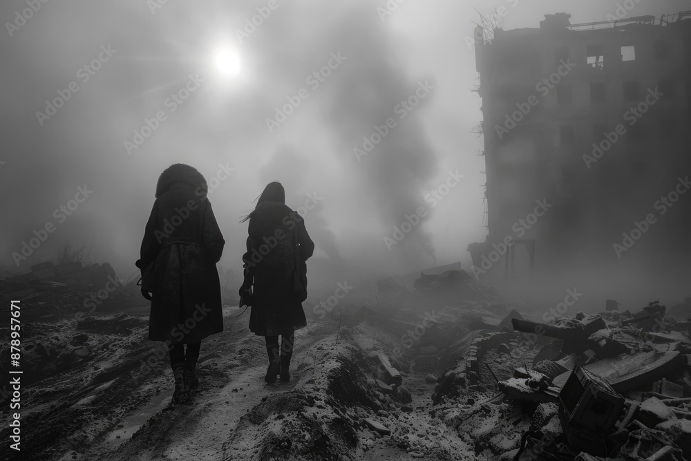 Reflecting suffering and grief, representation of devastation and ...