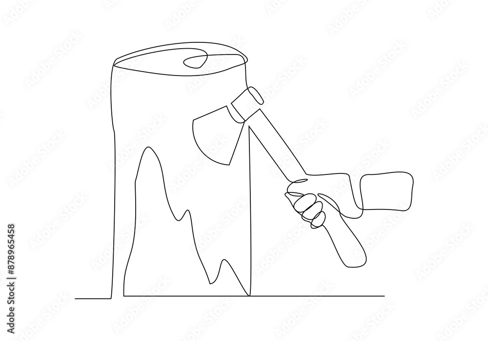 Continuous single one line sketch drawing of lumberjack hand holding ...